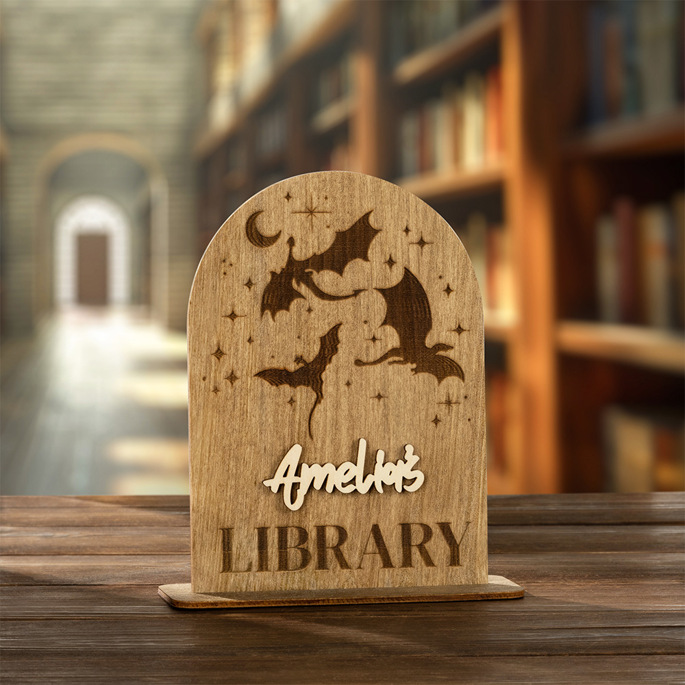Personalized Fantasy Dragon Starry Sky Wooden Library Sign with Name ...