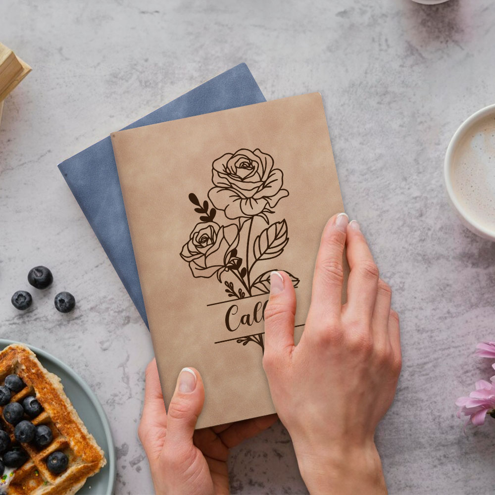 Personalized Birth Flower 200 Line Pages Leather Journal Notebook ...