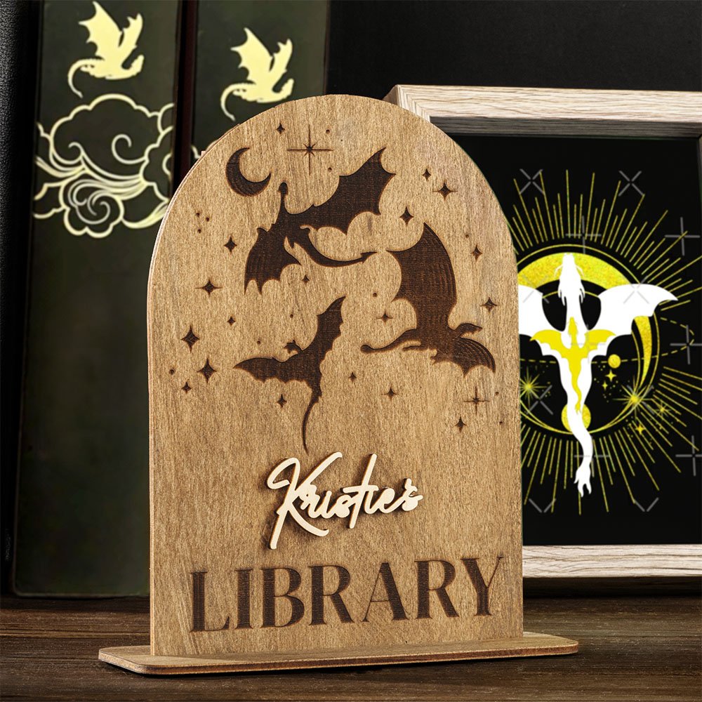 Personalized Fantasy Dragon Starry Sky Wooden Library Sign with Name ...
