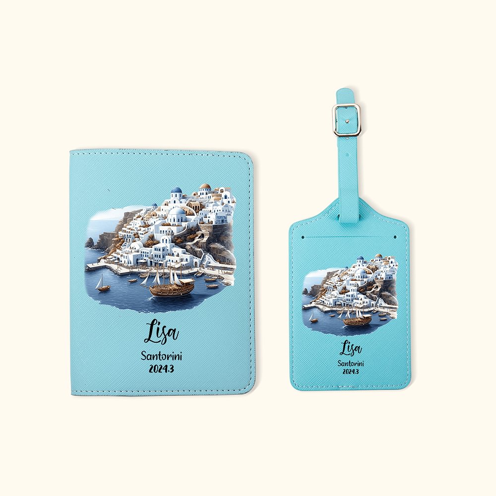 Personalized Watercolor Landmark Luggage Tag Passport Holder with Name ...