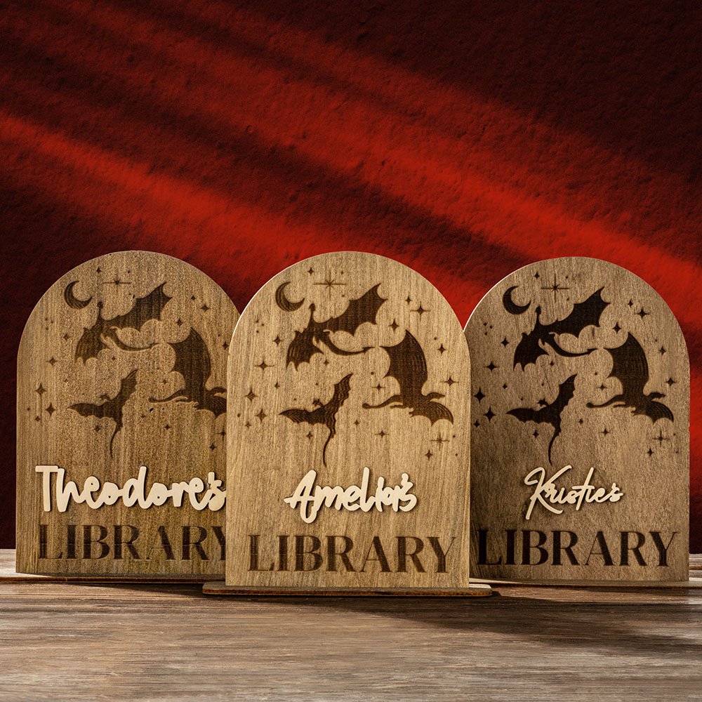 Personalized Fantasy Dragon Starry Sky Wooden Library Sign with Name ...