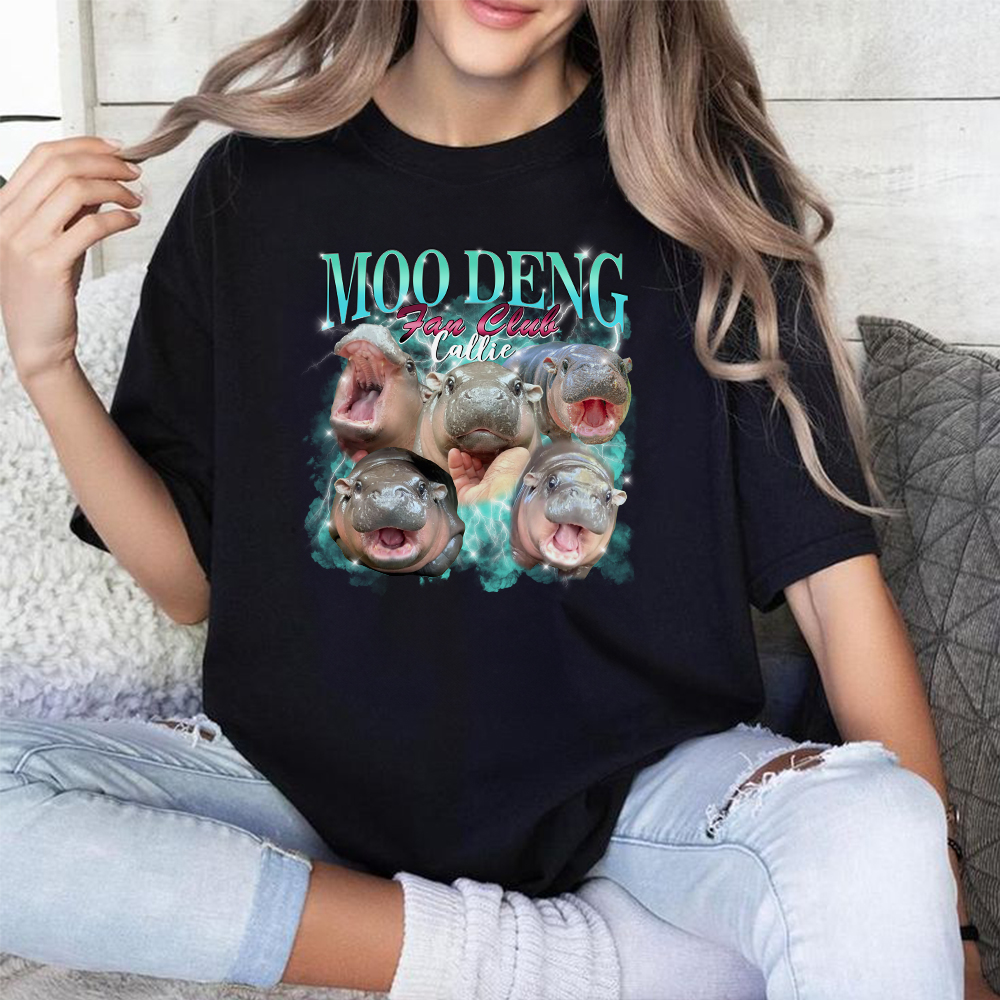 Personalized Cute Moo Deng Baby Hippo Fan Club Unisex Bootleg T-shirt ...