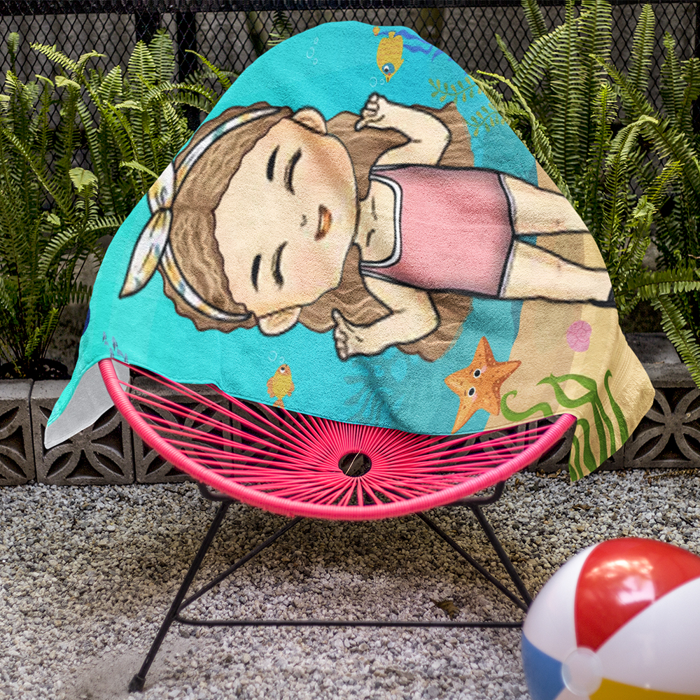 Personalized Cartoon Kid Character Marine Theme Oversized Quick Dry ...