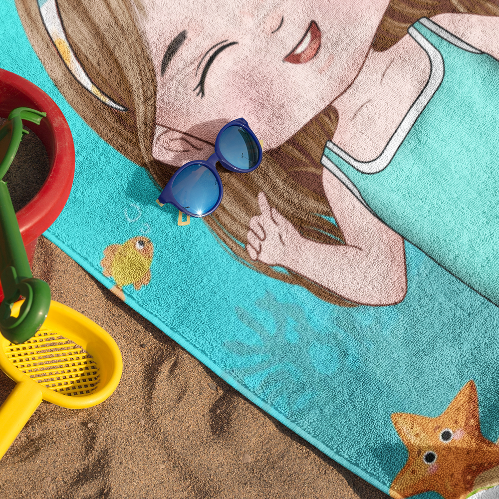 Personalized Cartoon Kid Character Marine Theme Oversized Quick Dry ...
