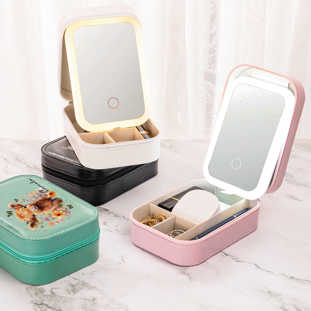 Personalized Cute Floral Highland Cow Jewelry Box with Name and LED ...