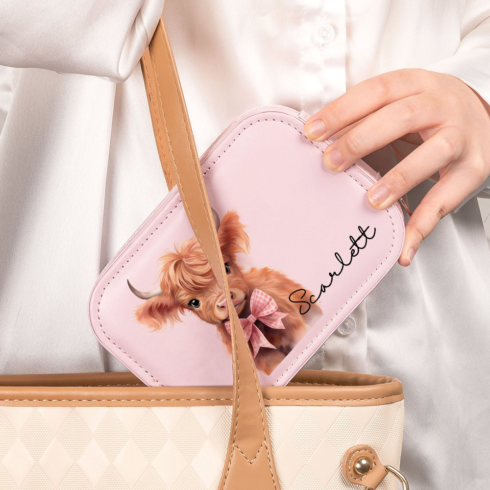 Personalized Cute Floral Highland Cow Jewelry Box with Name and LED ...
