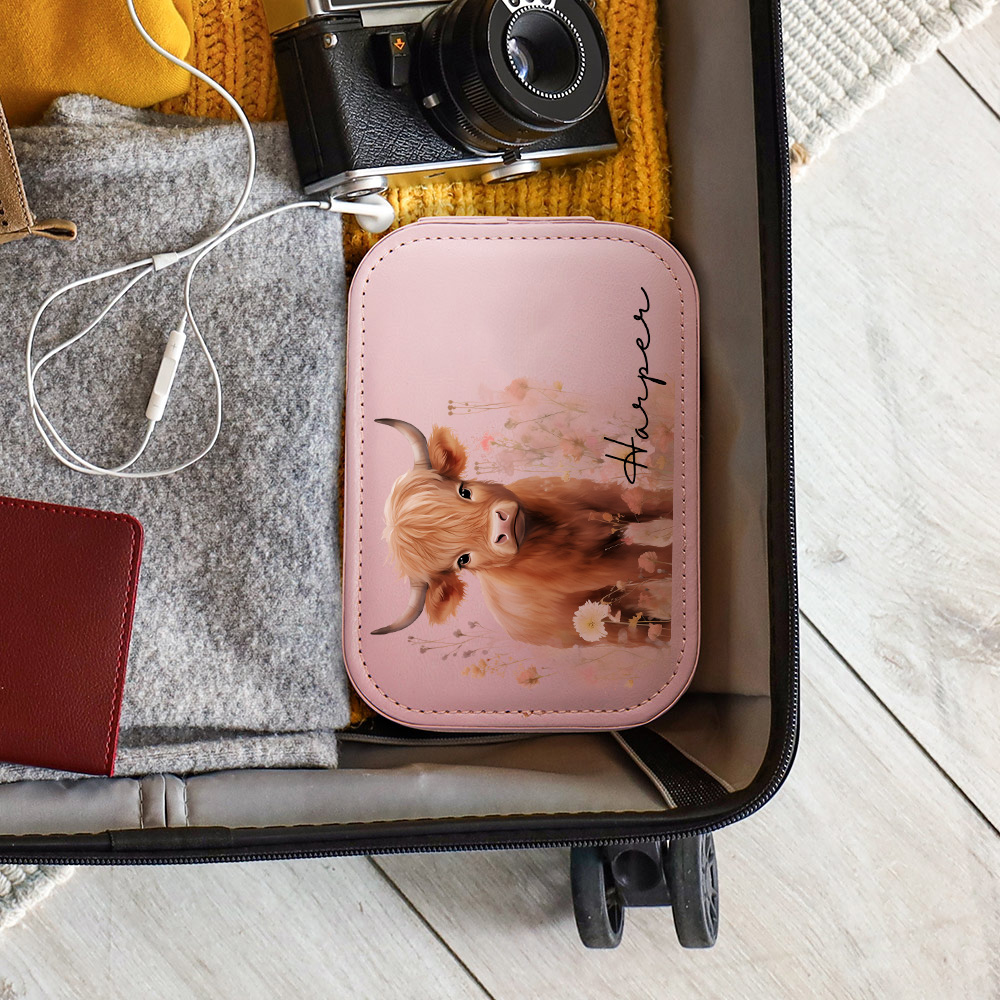 Personalized Cute Floral Highland Cow Jewelry Box with Name and LED ...