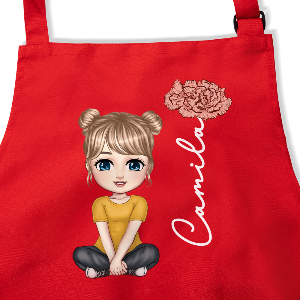 Personalized Cartoon Character Birth Flower Name Adjustable Kid Apron ...