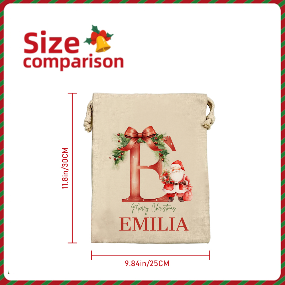 Personalised Santa Initial Merry Christmas Sack Drawstring Treat Bag ...