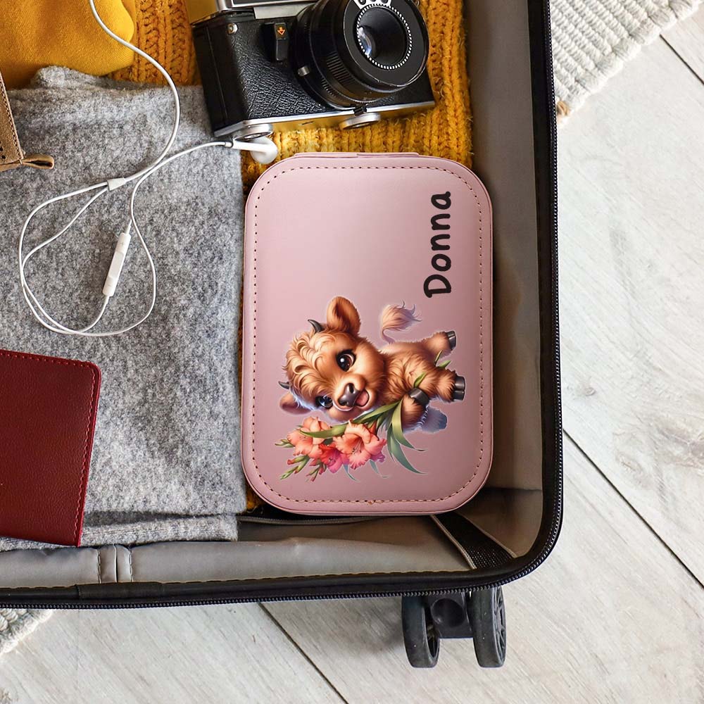 Personalized Cute Birth Flower Highland Cow Jewelry Box with LED Three ...