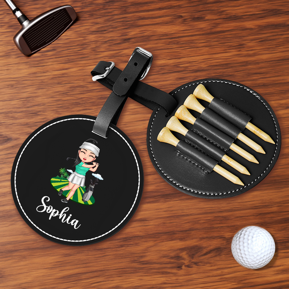 Personalized Cartoon Character PU Leather Golf Tee Holder Storage Bag ...