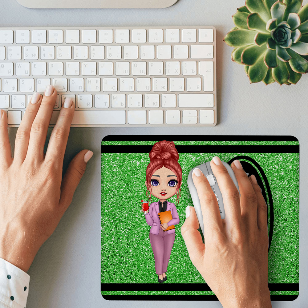 Personalized Cartoon Character Colorful Crayon Faux Glitter Mouse Pad ...