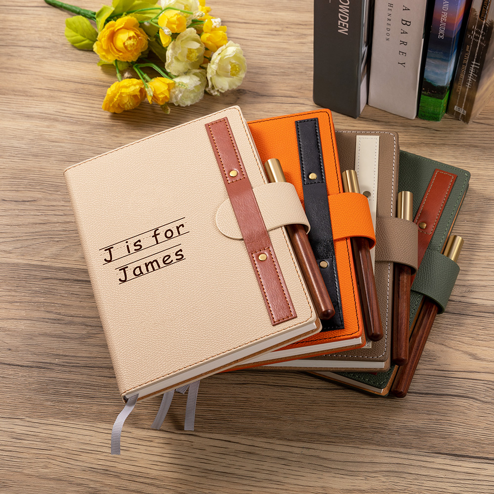 Personalized Name Initial Design Leather A5 Lined Notebook and Pen Set ...