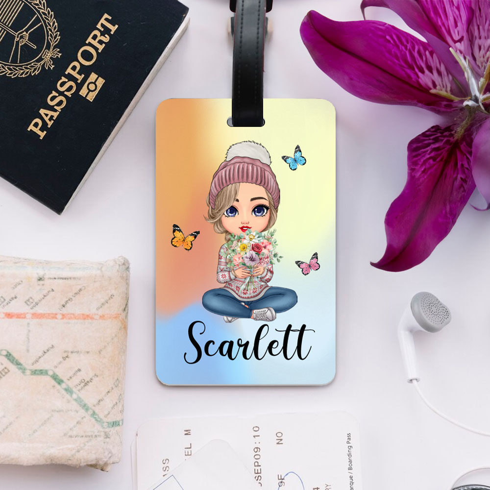 Personalized Cartoon Character Birth Flower Bouquet Travel Luggage Tag ...