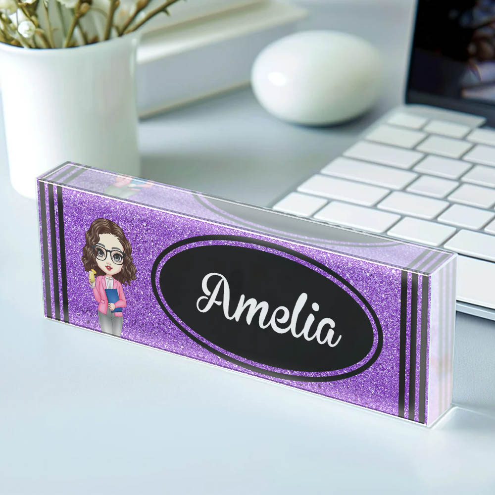 Personalized Glitter Crayon Design Acrylic Desk Name Plate Teacher ...