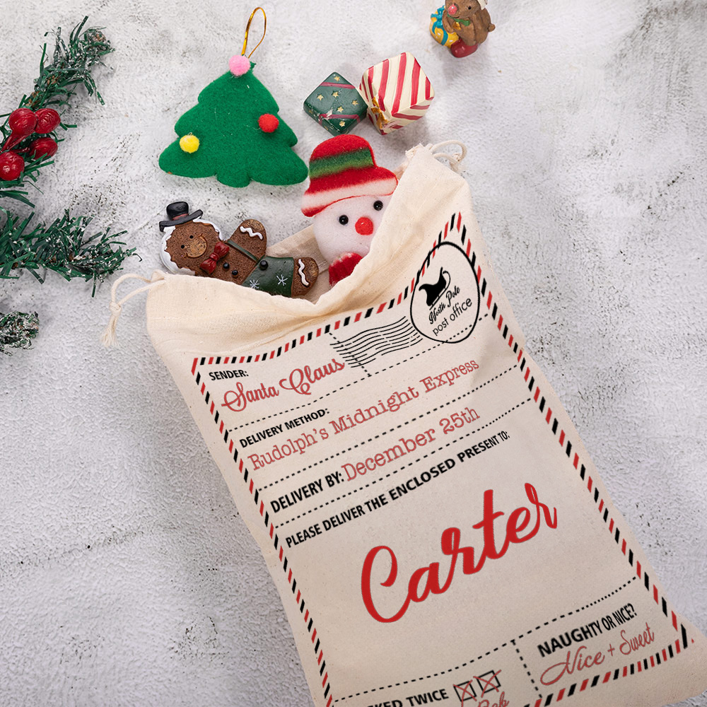 Personalized Stamp Postmark Elk Santa Sack Reusable Drawstring Treat ...