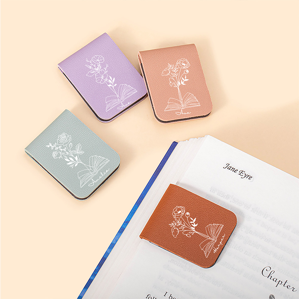 Personalized Bookish Birth Flower Magnetic Leather Bookmark Clip with ...
