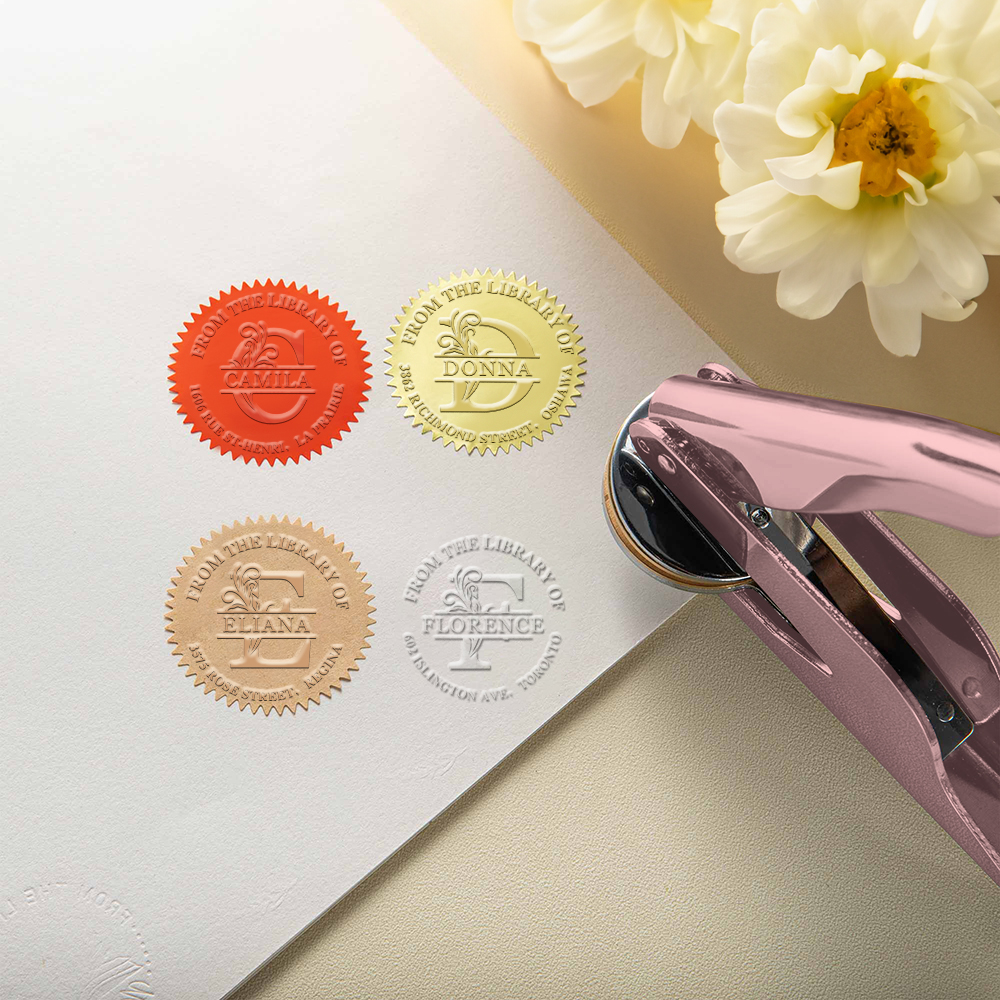 Custom Initial Book Embosser Stamp with Text - CALLIE