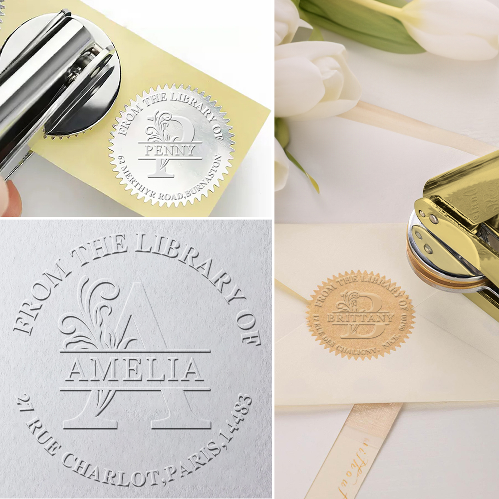 Custom Initial Book Embosser Stamp with Text - CALLIE