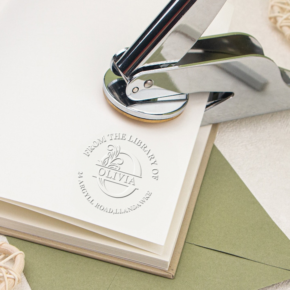 Custom Initial Book Embosser Stamp with Text - CALLIE