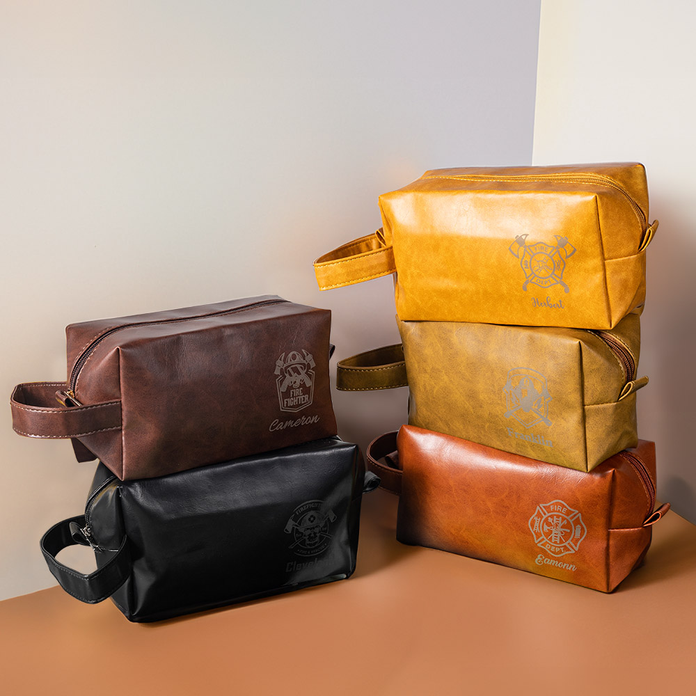 Personalized Waterproof Firefighter Helmet Axe PU Leather Toiletry Bag ...