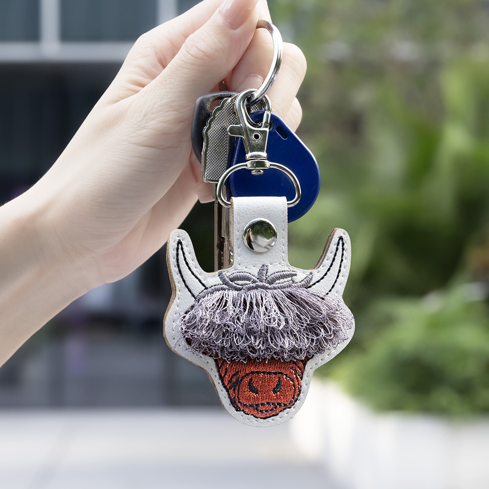 Personalized Embroidery Multicolor Fringe Bangs Highland Cow Leather ...