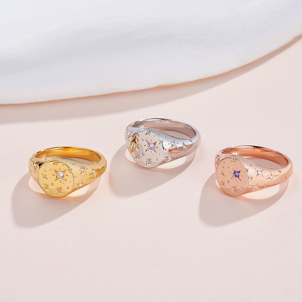 Personalized Orion Star CZ Birthstone Signet Ring Birthday Anniversary ...