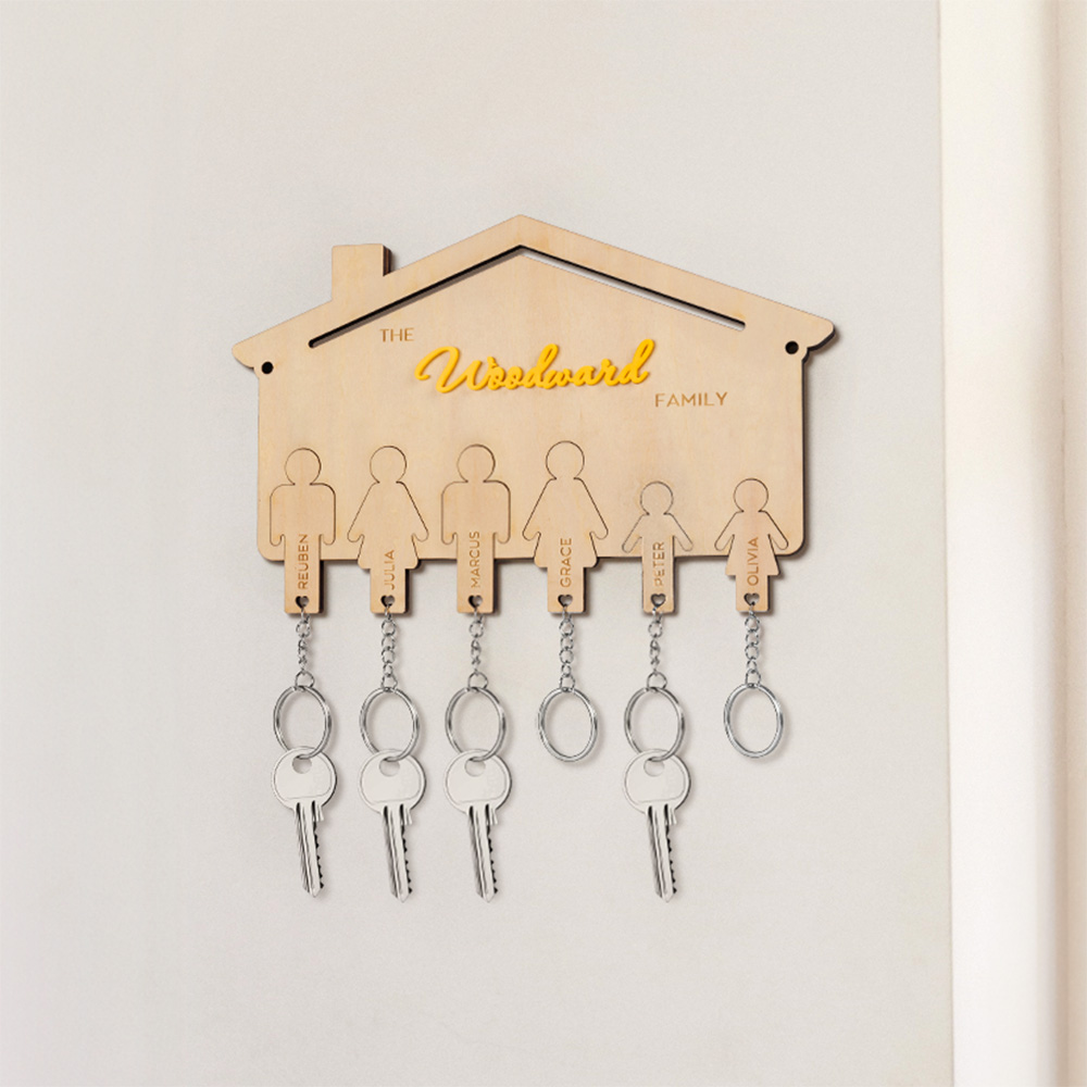 Personalized Wooden Family Names Key Holder for 2-6 Members Wall Mount ...
