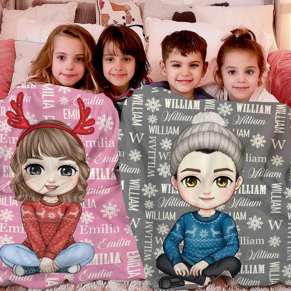 Personalized Cartoon Character Snowflake Word Cloud Soft Throw Blanket ...