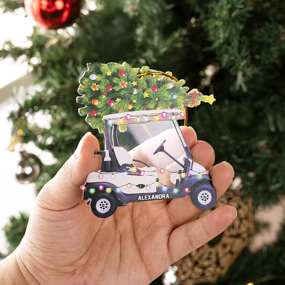 Personalized Colored Lights Christmas Tree Golf Cart 2D Acrylic ...