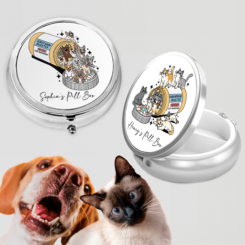 Personalized Dog Cat Medicine Bottle Round Mini Portable Pill Box with ...