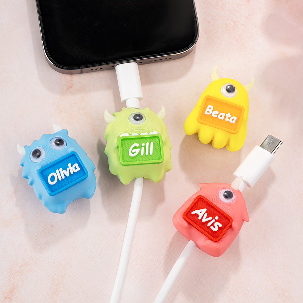 Personalized 3D Luminous Cute Monster Magnetic Cable Protector Name Tag ...