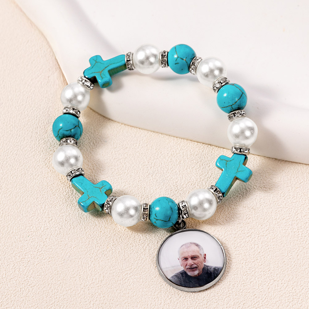 Personalized Cross Elastic Cord Commemorative Bracelet with Photo ...
