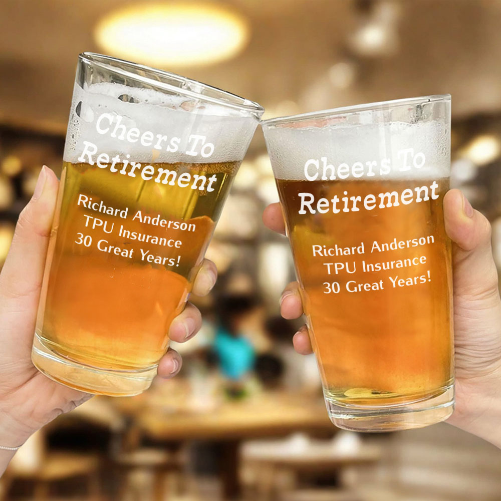Personalized Cheers To Retirement 16oz Beer Glass with Text Father's ...