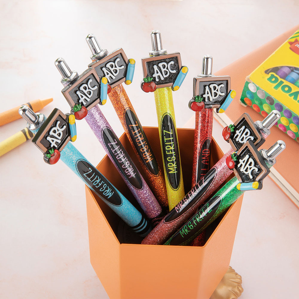 Personalized Apple Crayon Glitter Teacher Beaded Pen with Name Ball-Point Pen Appreciation ...