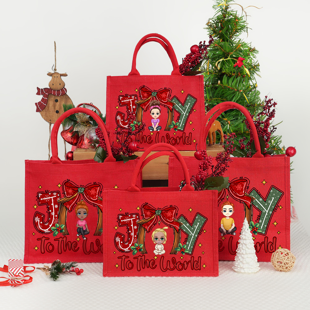 Personalized Joy To The World Cartoon Character Eco-friendly Jute Tote Bag Christmas Gift for ...