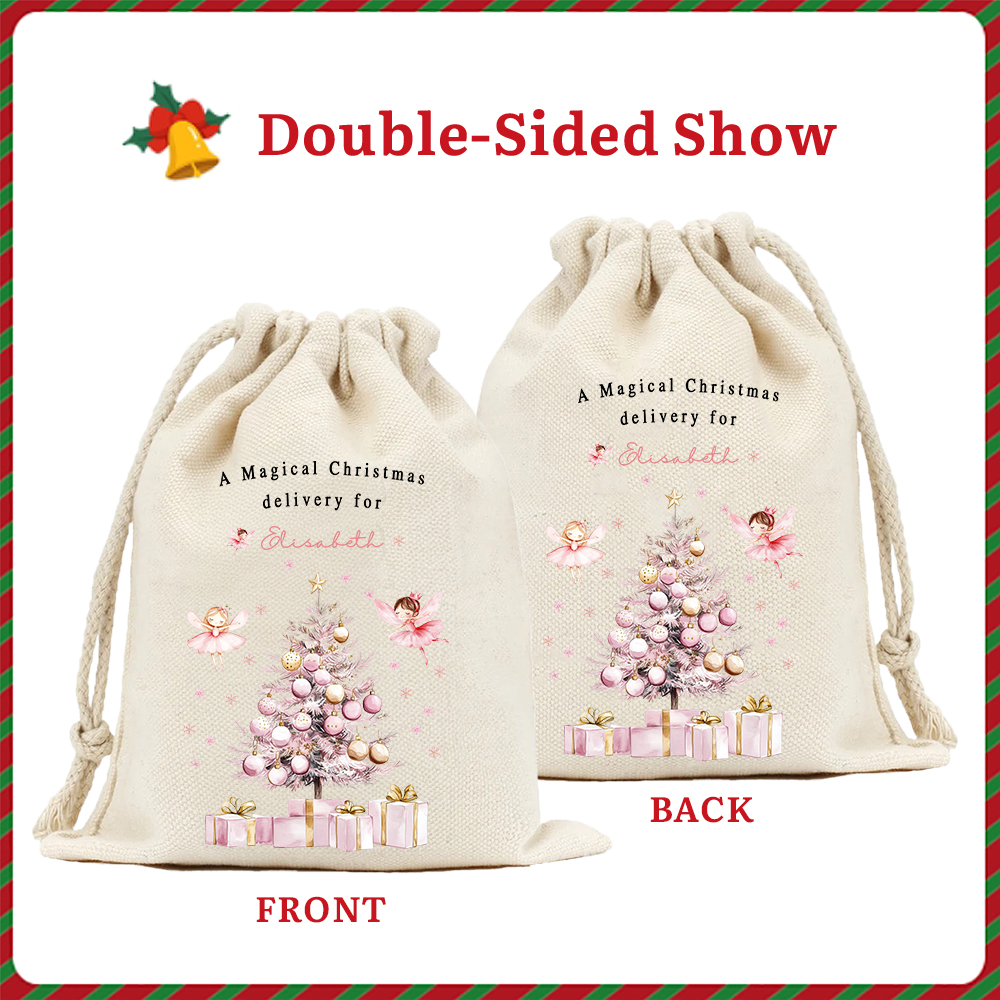 Personalised A Magical Christmas Delivery Pink Fairy Drawstring Bag ...