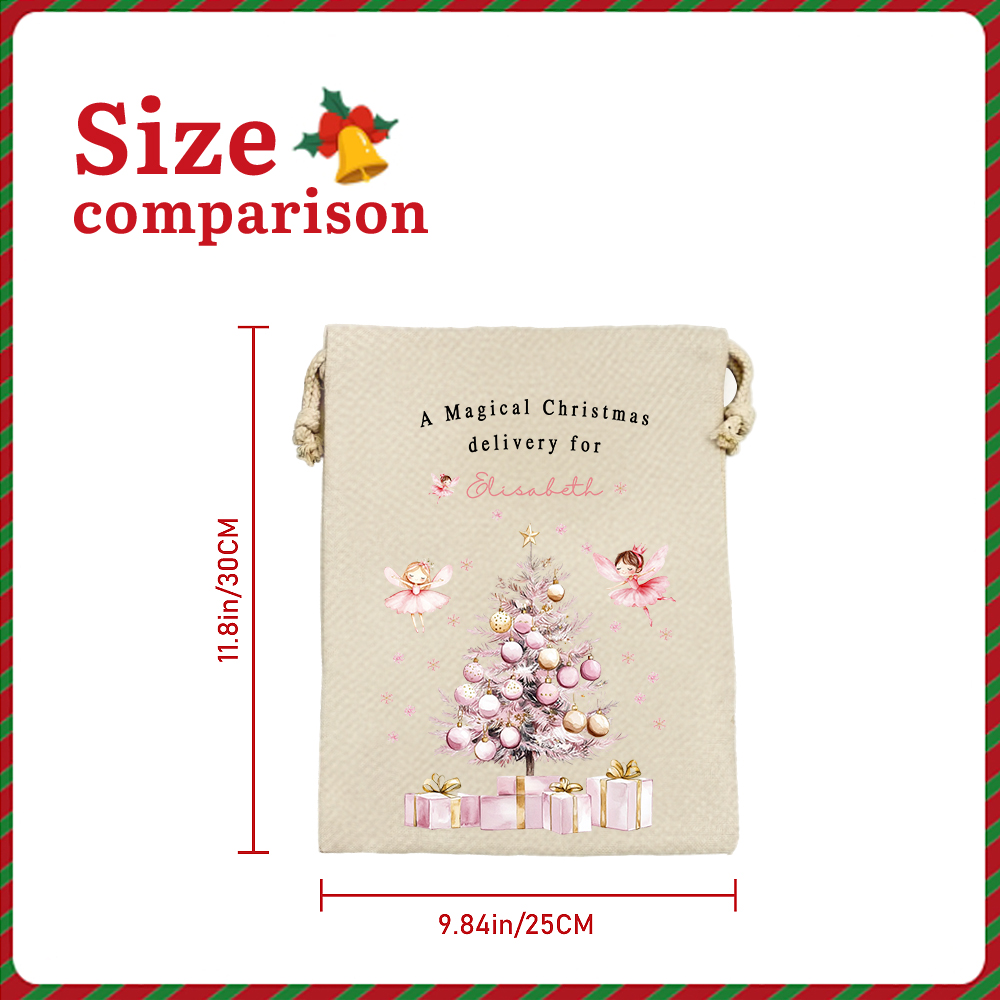 Personalised A Magical Christmas Delivery Pink Fairy Drawstring Bag ...