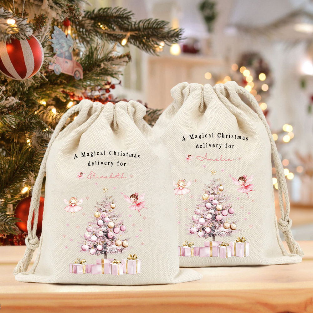 Personalised A Magical Christmas Delivery Pink Fairy Drawstring Bag ...