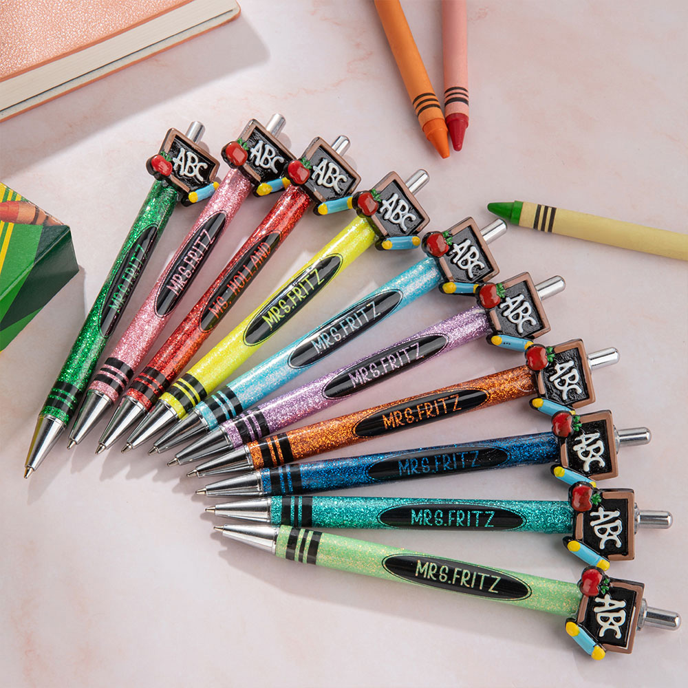 Personalized Apple Crayon Glitter Teacher Beaded Pen with Name Ball-Point Pen Appreciation ...