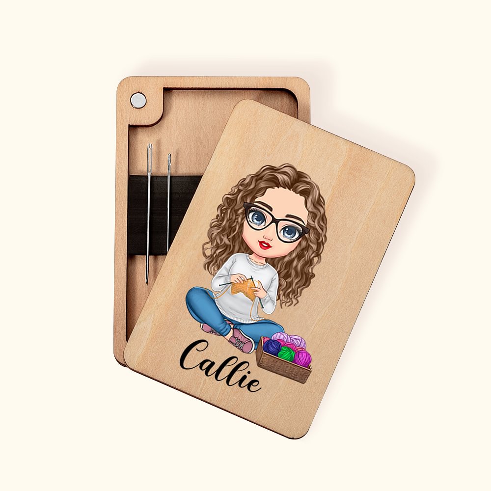 Personalized Cartoon Crochet Knitting Mom Grandma Wooden Needle Storage ...