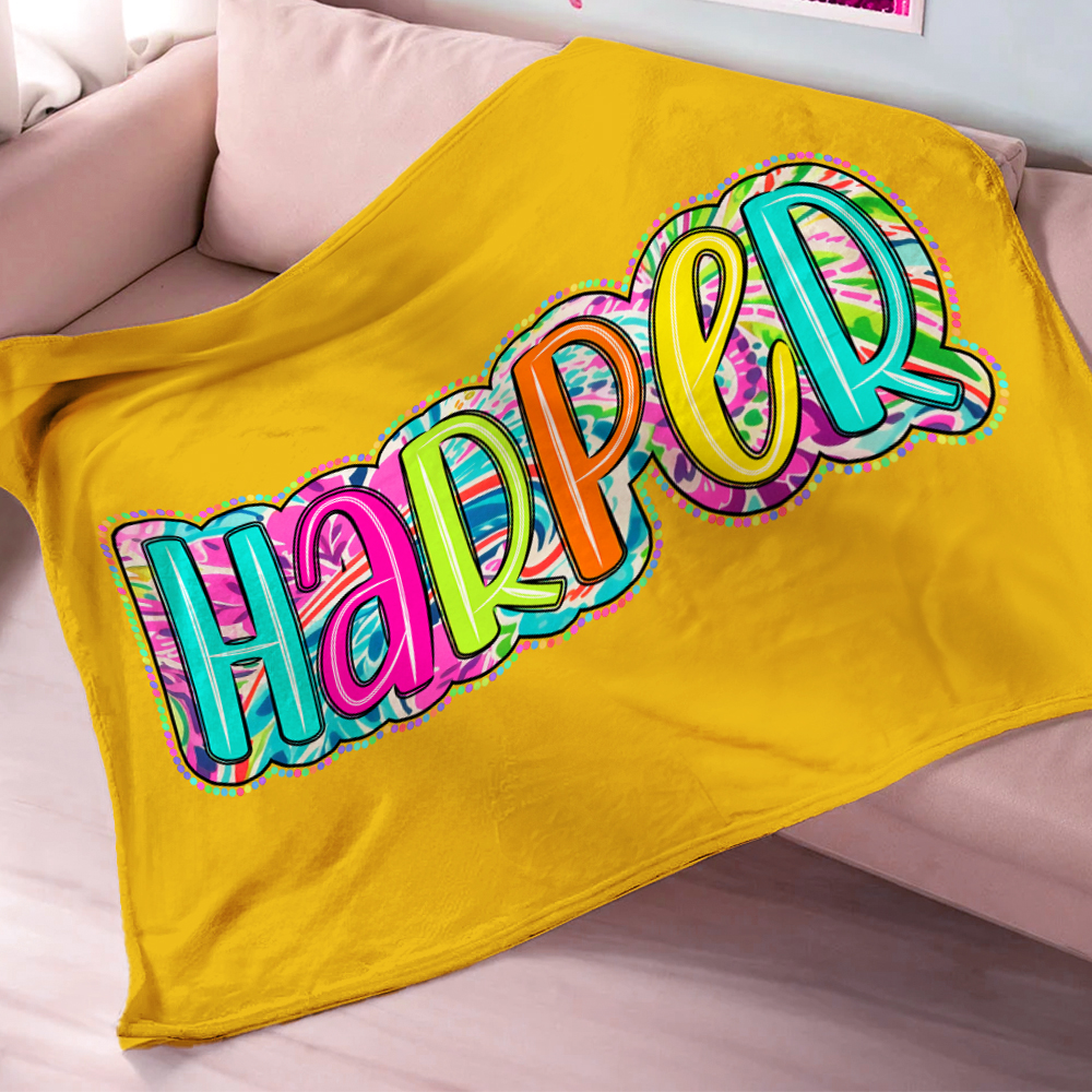 Personalized Bright Paisley Floral Doodle Soft Throw Blanket with Name ...
