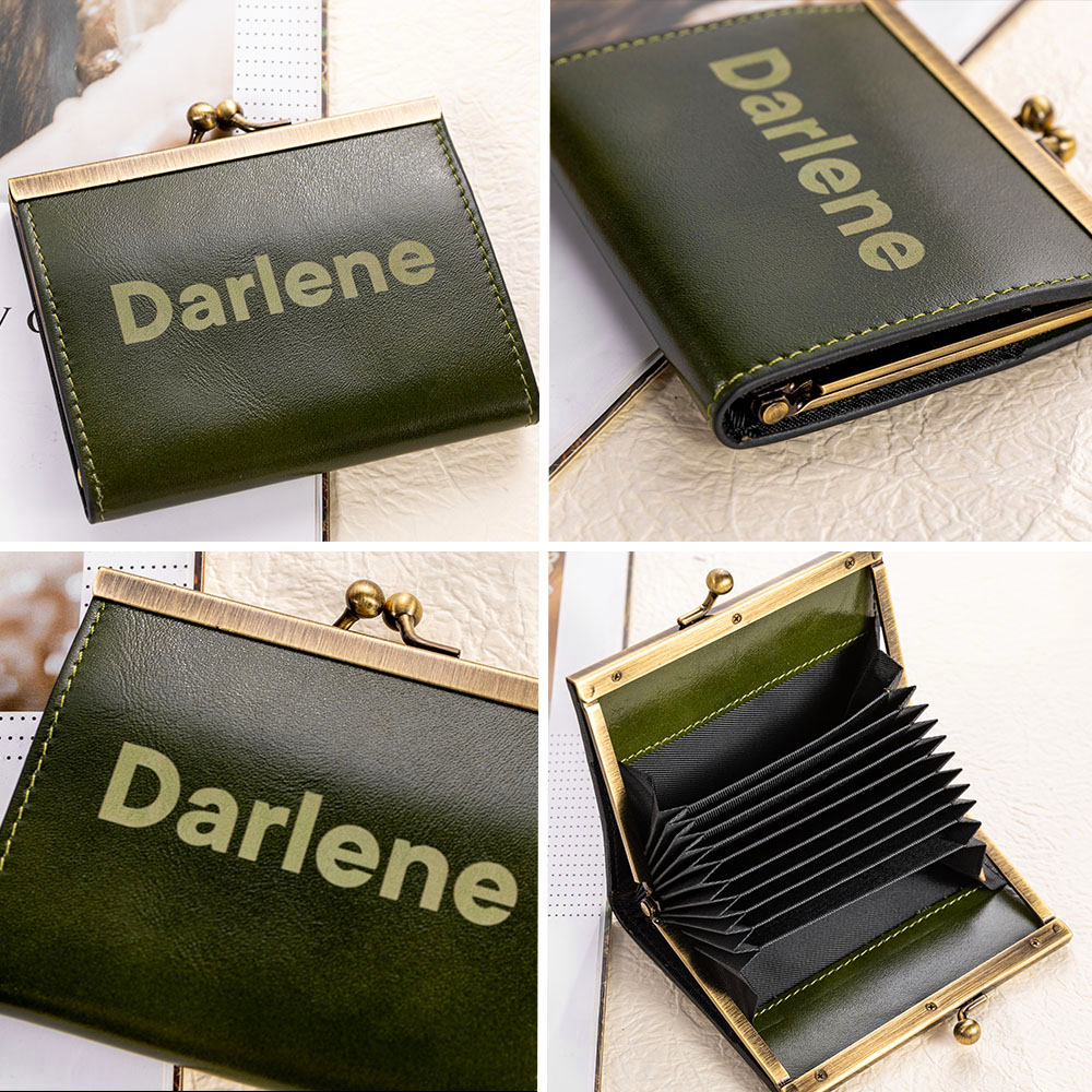 Personalized Vintage Waterproof Cowhide Leather Kiss Lock Compact ...