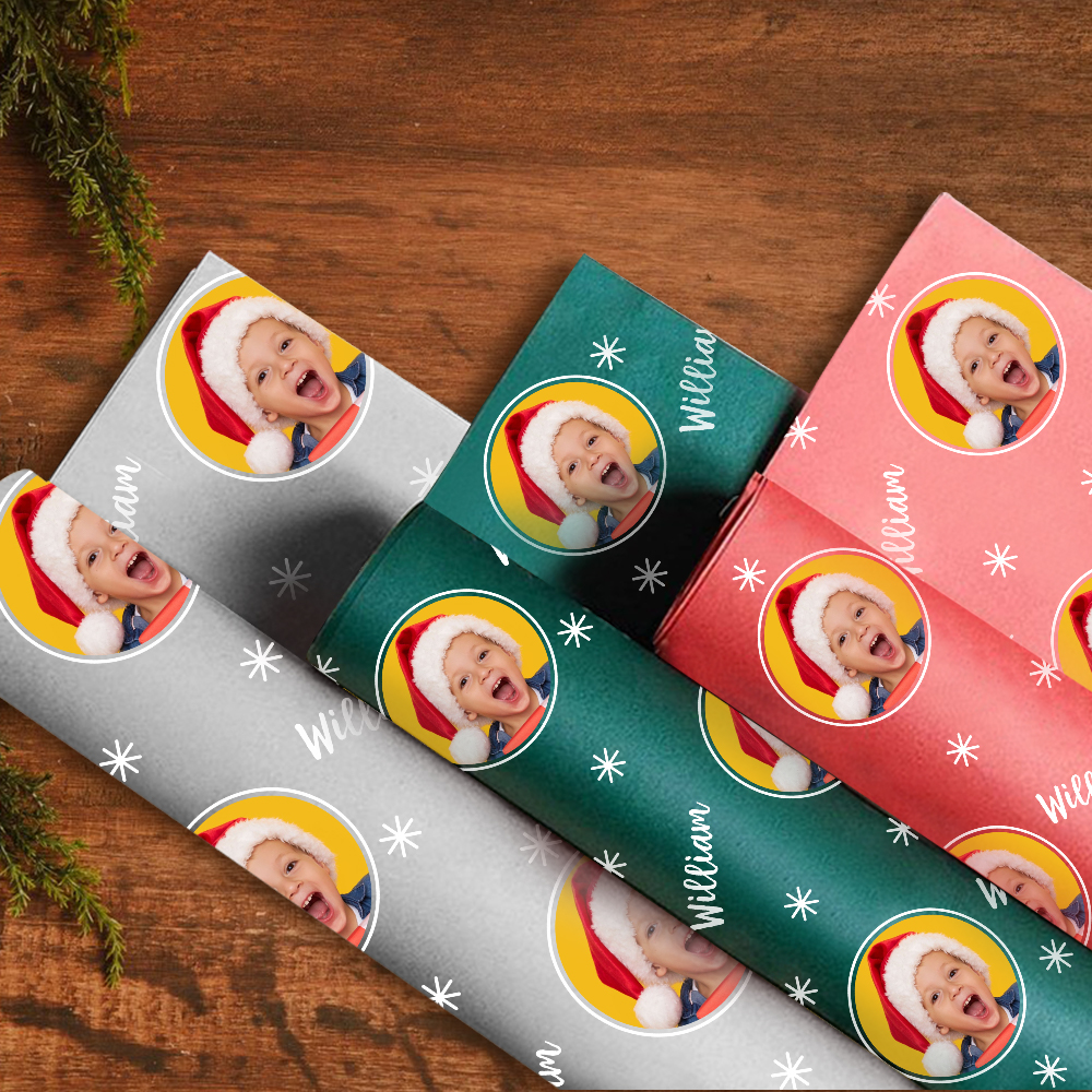 Personalised Classic Snowflake Holiday Face Photo Wrapping Paper ...