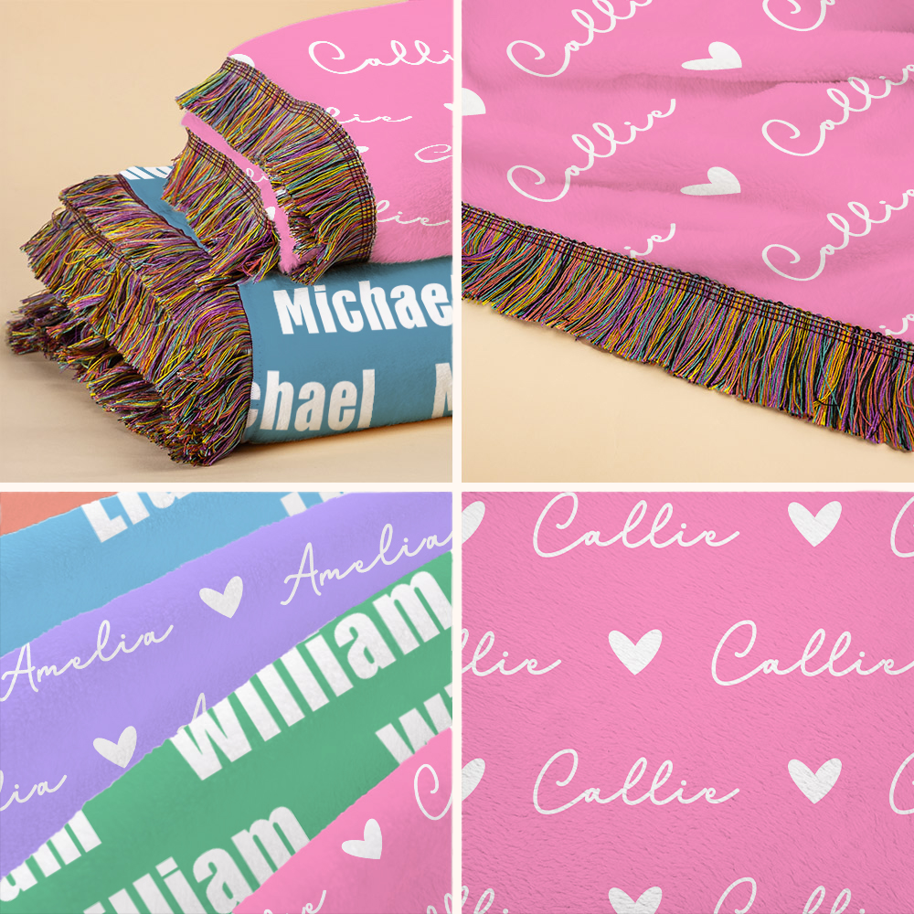 Personalized Multi-color Word Cloud Soft Fringed Throw Blanket with ...