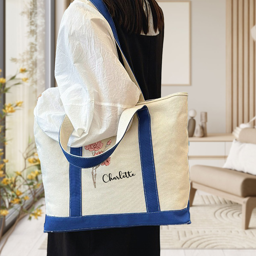 Personalized Eco-friendly Birth Flower Boat Toge Bag with Name Birthday ...