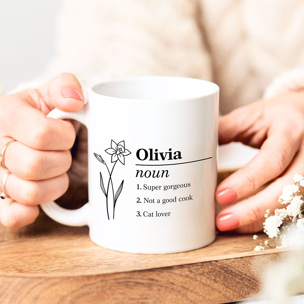 Personalized Name Definition Birth Flower Mug with Name Birthday ...