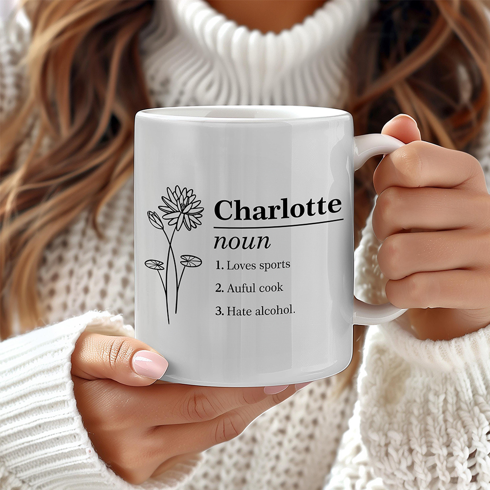 Personalized Name Definition Birth Flower Mug with Name Birthday ...