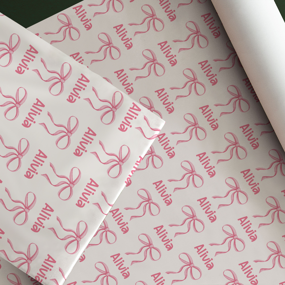 Personalized Pink Coquette Bow Wrapping Paper with Name Birthday ...