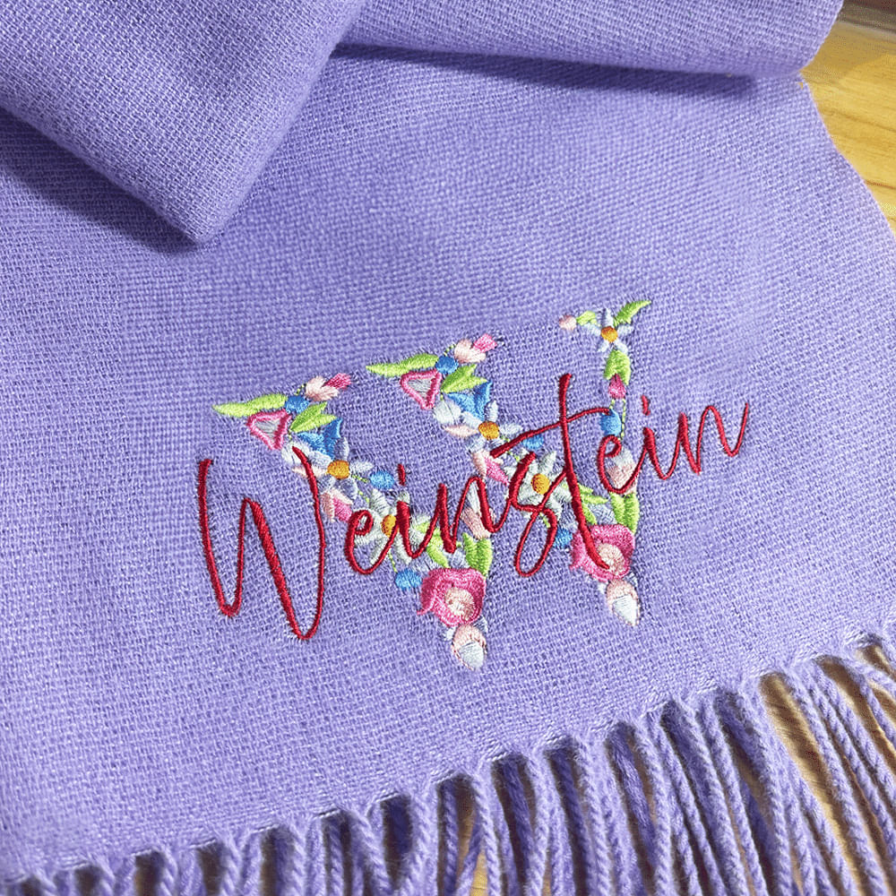 Personalized Embroidered Flower Wreath Initial Faux Cashmere Scarf ...